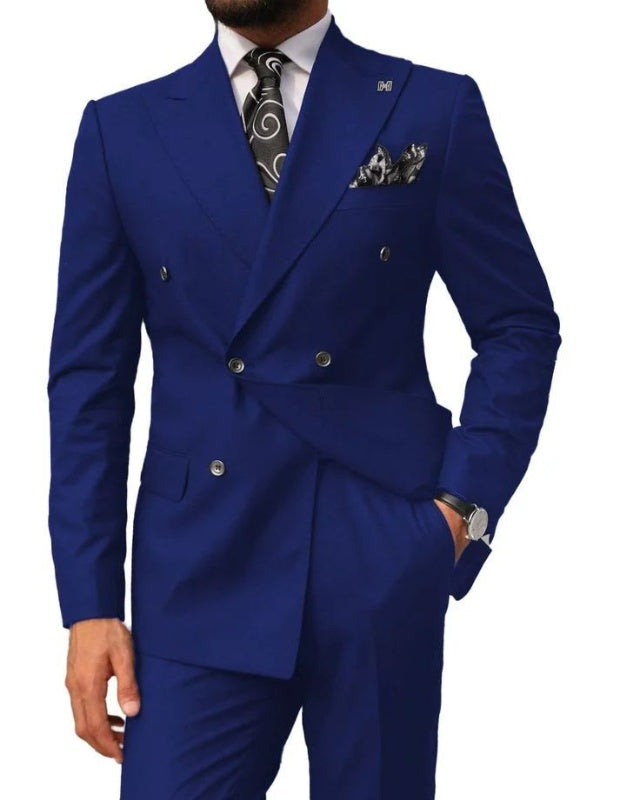 Cameron Dark Blue Double Breasted Peaked Lapel Prom Men Suits – Hottuxedos